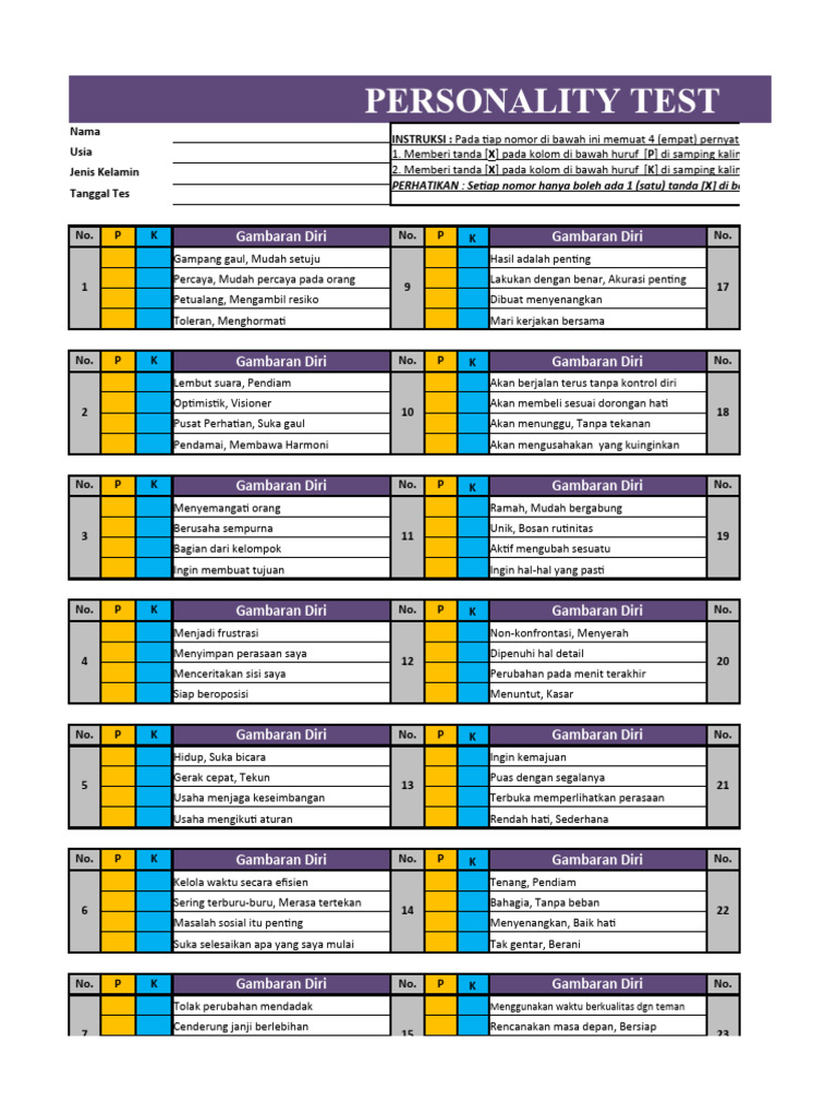 Form Personality Test | PDF