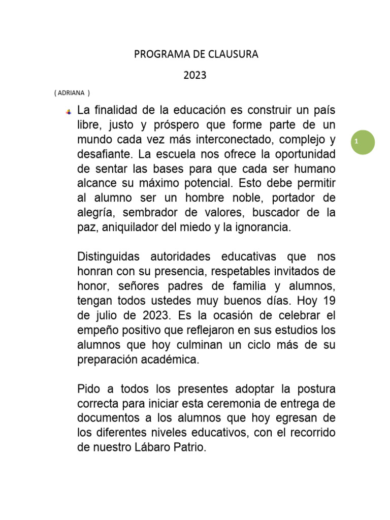 Programa de Clausura | PDF | Educación de la primera infancia