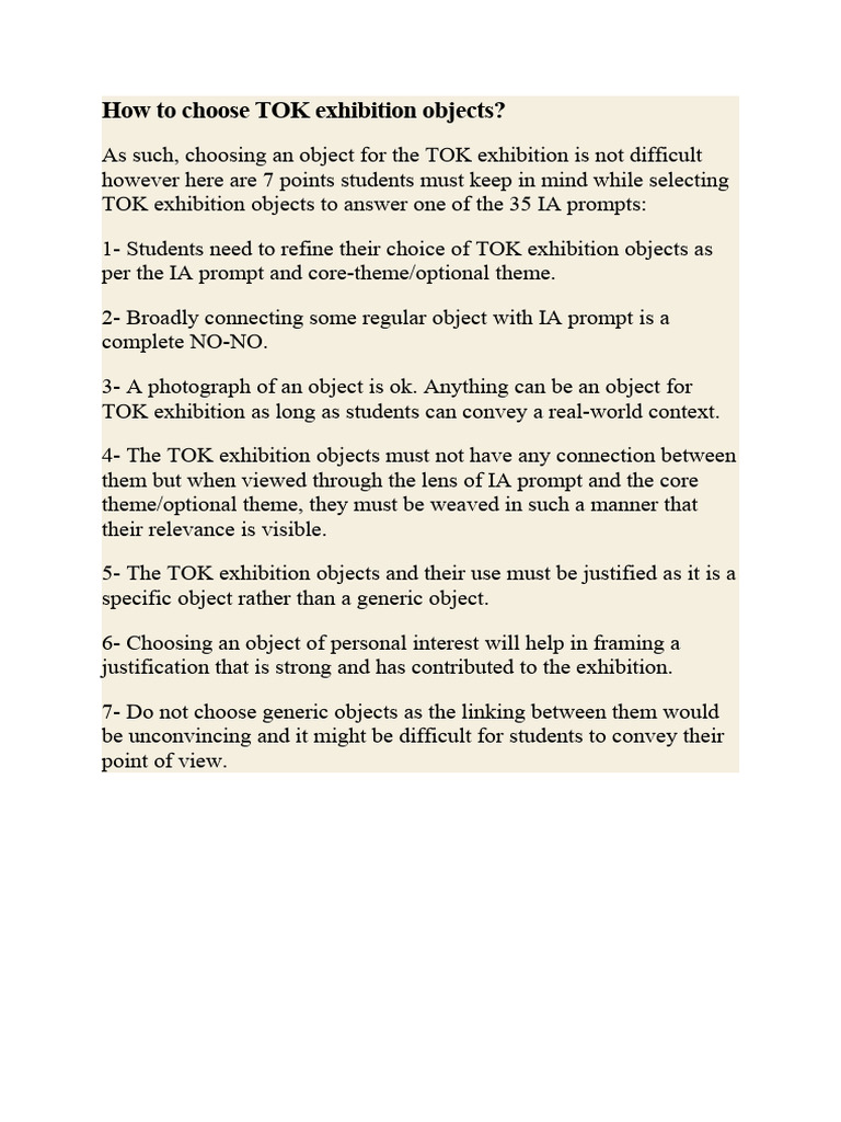 How To Choose TOK Exhibition Objects | PDF