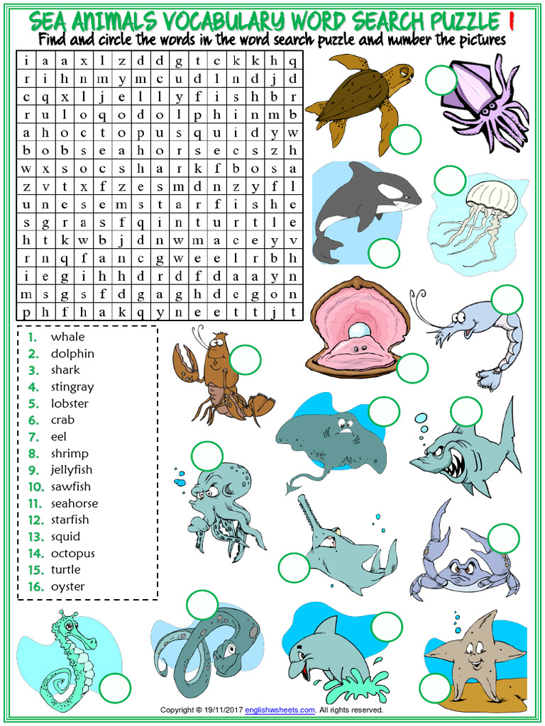Wordsearch Sea Animals | PDF