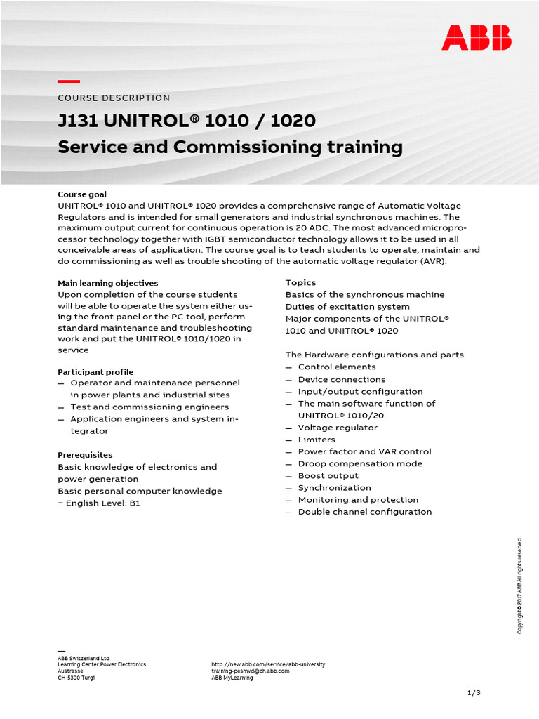 J131 UNITROL® 1010 / 1020 Service and Commissioning Training | PDF ...