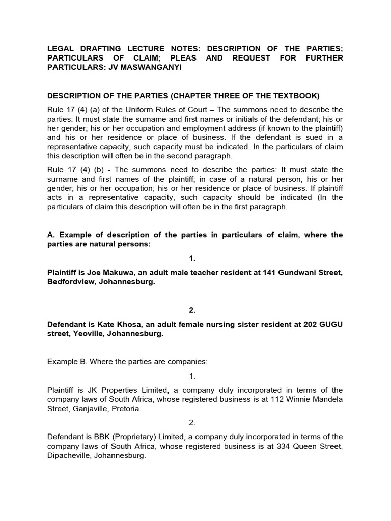 Led306 - Description of The Parties - Particulars of Claim - Pleas and ...