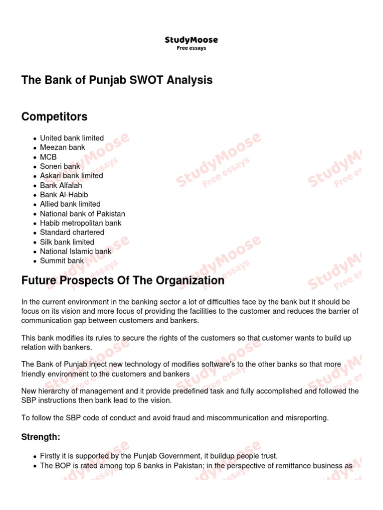 The Bank of Punjab SWOT Analysis | PDF | Banks | Cheque