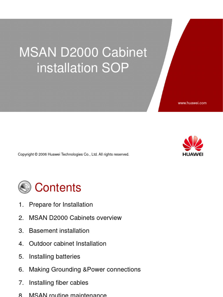 Msan d2000 Cabinet Sop | PDF | Optical Fiber | All Rights Reserved