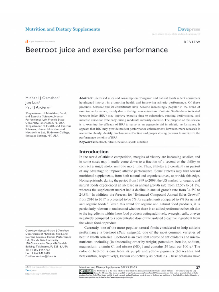Beetroot Juice and Exercise Performance | PDF