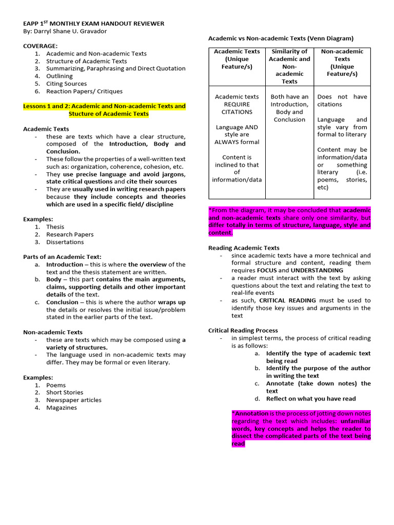 Eapp Handout (1ST Monthly Examination) | PDF | Citation | Essays