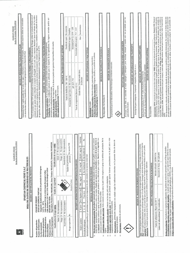 Hoja de Seguridad - Clean by Peroxy | PDF
