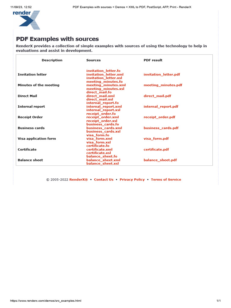 PDF Examples with sources _ Demos _ XML to PDF, PostScript, AFP, Print ...