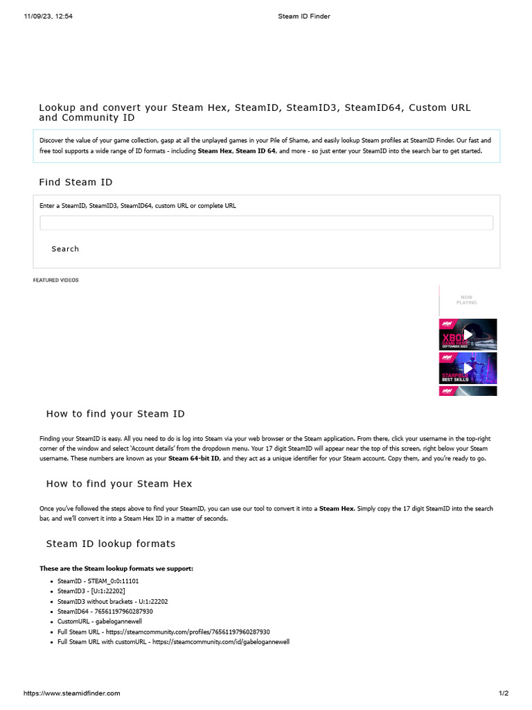 Steam ID Finder | PDF | Cyberspace | Computer Science