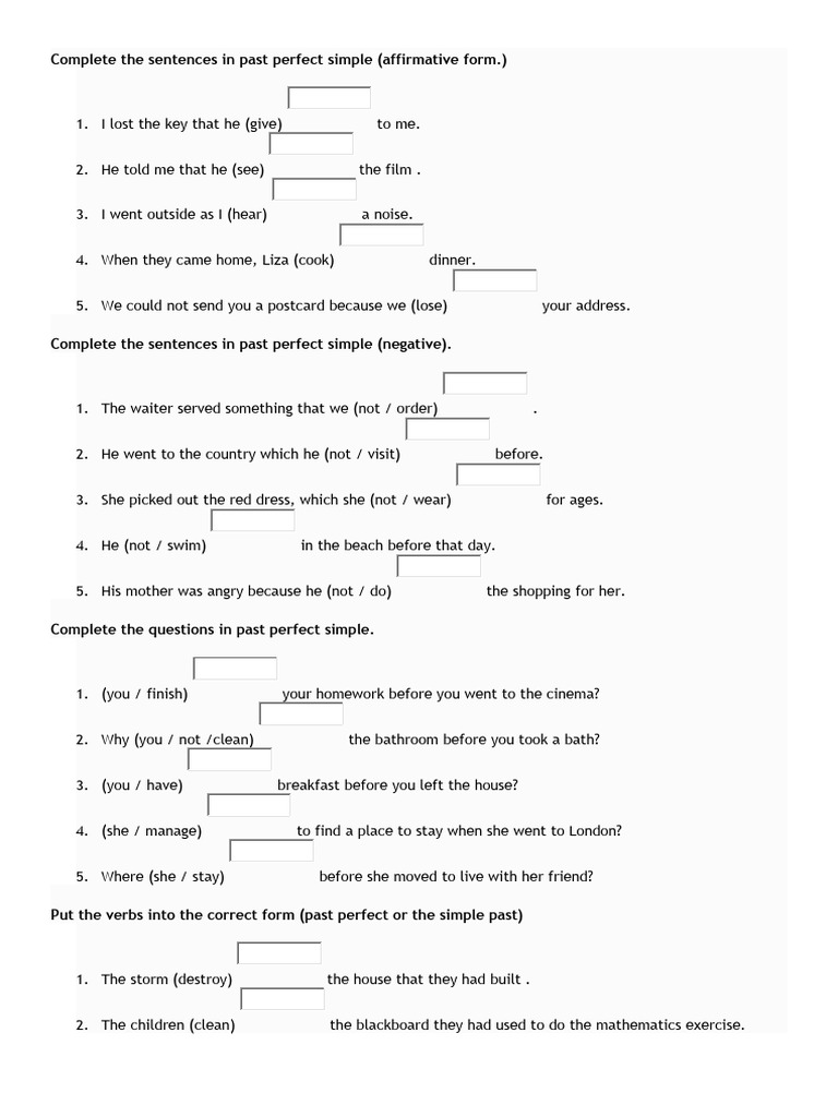 Complete The Sentences in Past Perfect Simple | PDF
