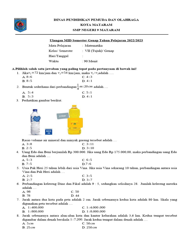 Soal Pts Matematika Kelas 7 Genap 2023 | PDF | Griya & Taman