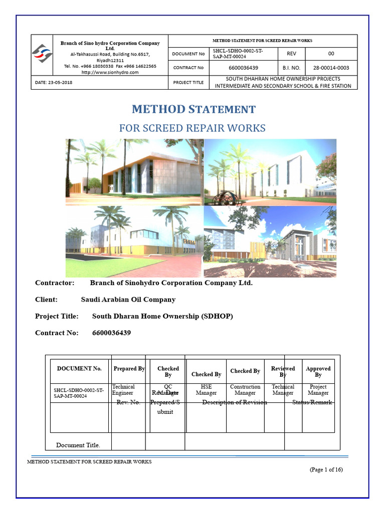 Screed Repair Method Statement | PDF | Concrete | Specification ...