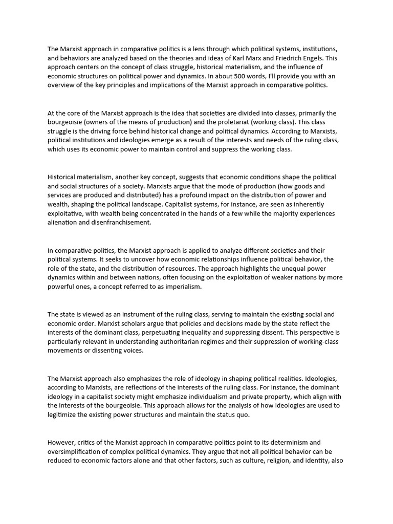 The Marxist Approach in Comparative Politics | PDF | Karl Marx | Marxism