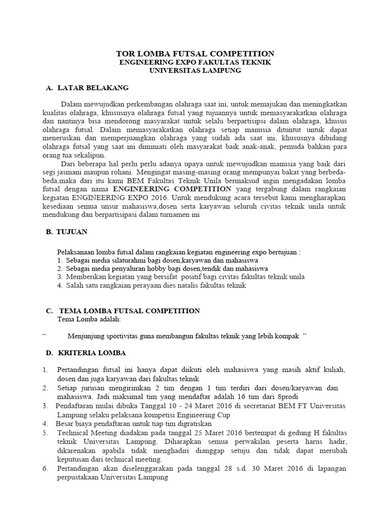 Lomba Futsal Engineering Expo Unila | PDF | Olahraga & Rekreasi