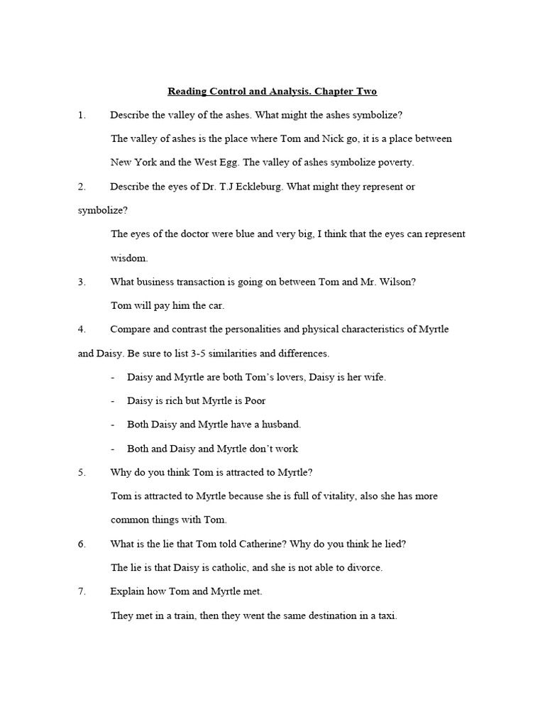 Analysis of Chapter Two: The Great Gatsby | PDF | The Great Gatsby