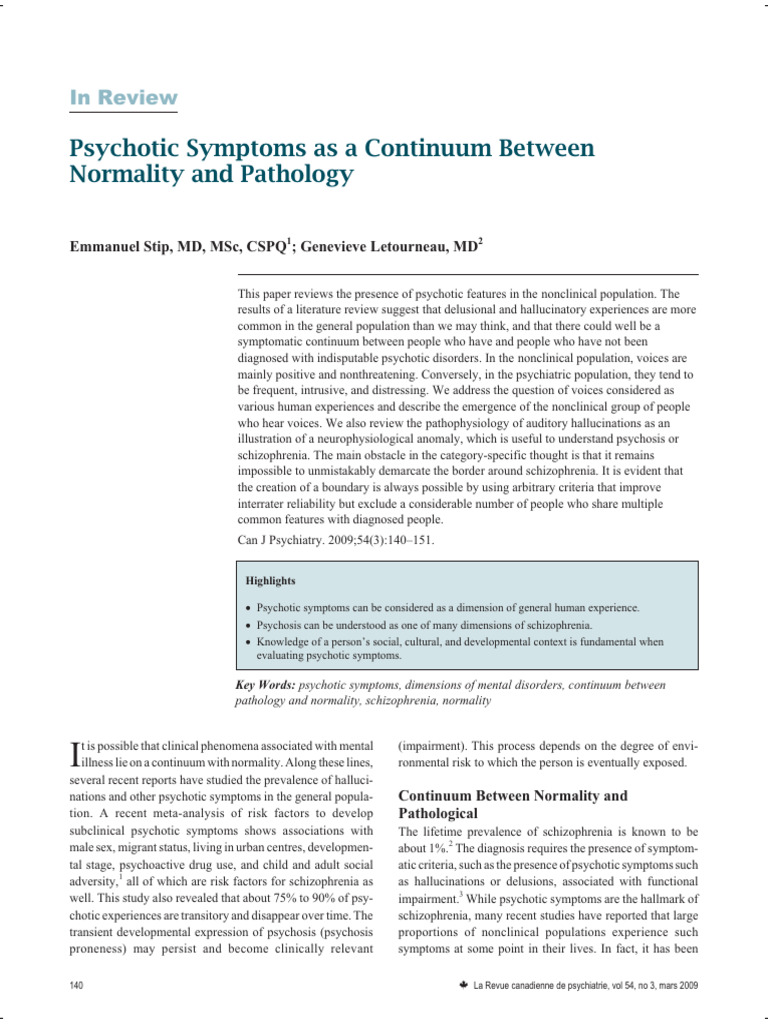 Psychotic Symptoms As A Continuum Between Normality and Pathology | PDF ...