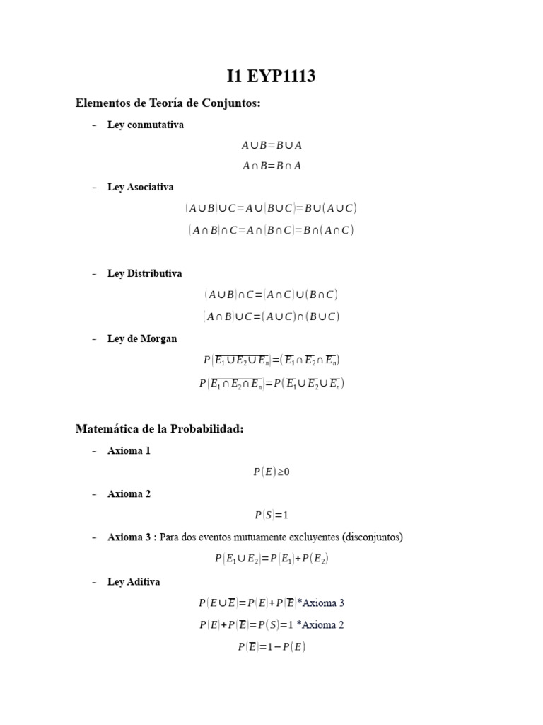 Resumen I1 Eyp1113 | PDF | Probabilidades y estadísticas | Lógica matemática