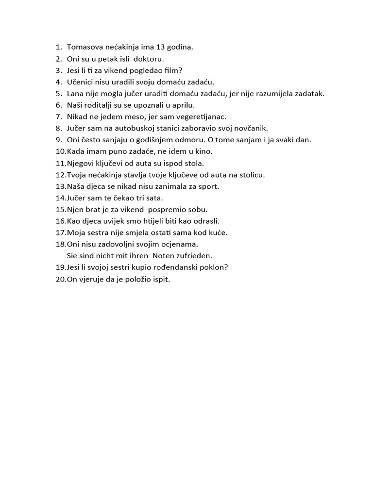 Recenice A2.1 (Srednja) | PDF