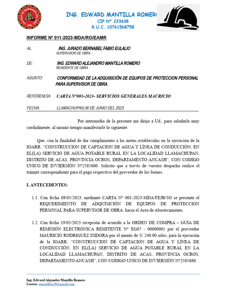 Informe de Conformidad de Pago Epps Supervisor | PDF