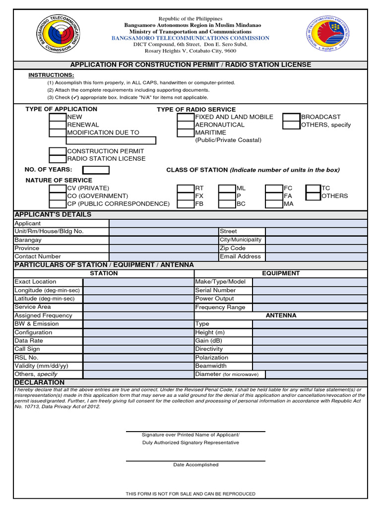 Application For Construction Permit / Radio Station License | PDF ...