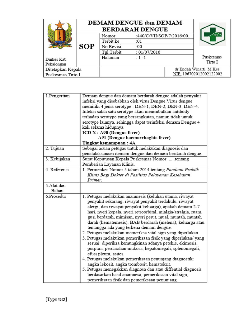 SOP Diagnosis Demam Dengue DBD | PDF | Kesehatan Holistik