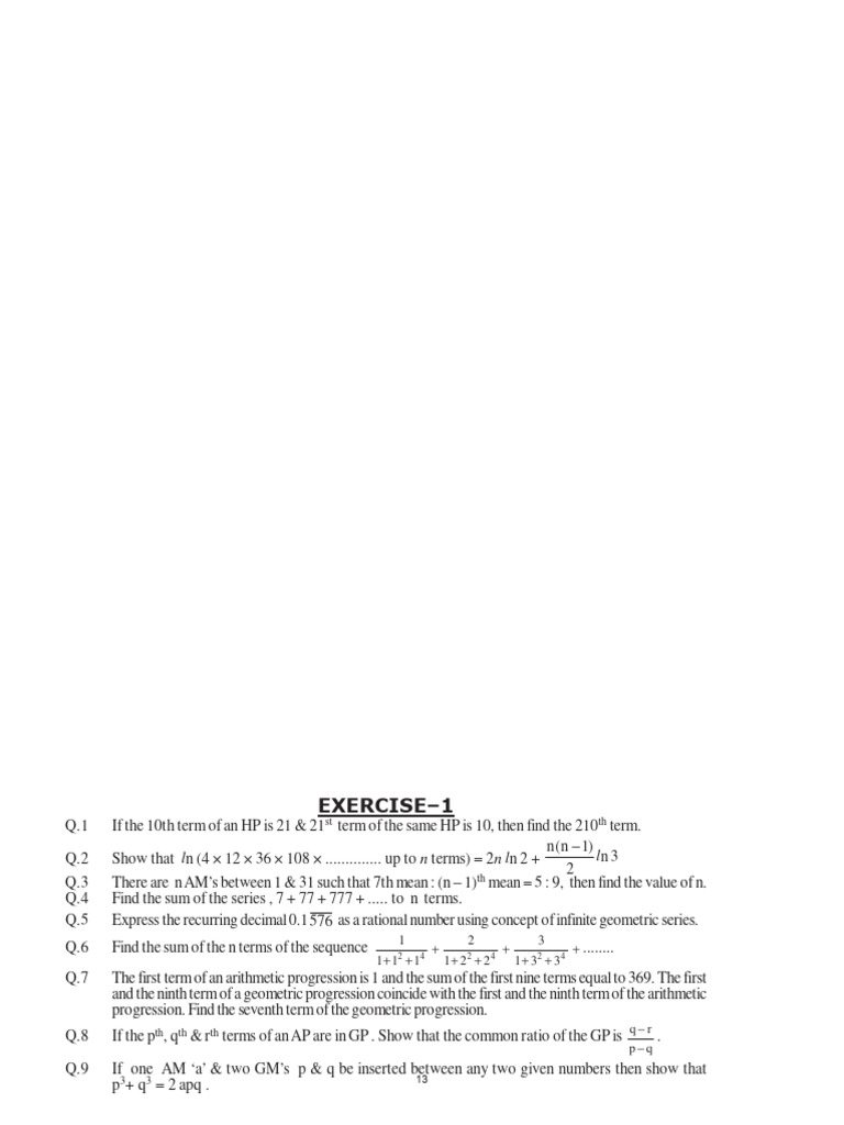 Sequences and Series Practice Questions For JEE | PDF | Mean | Triangle