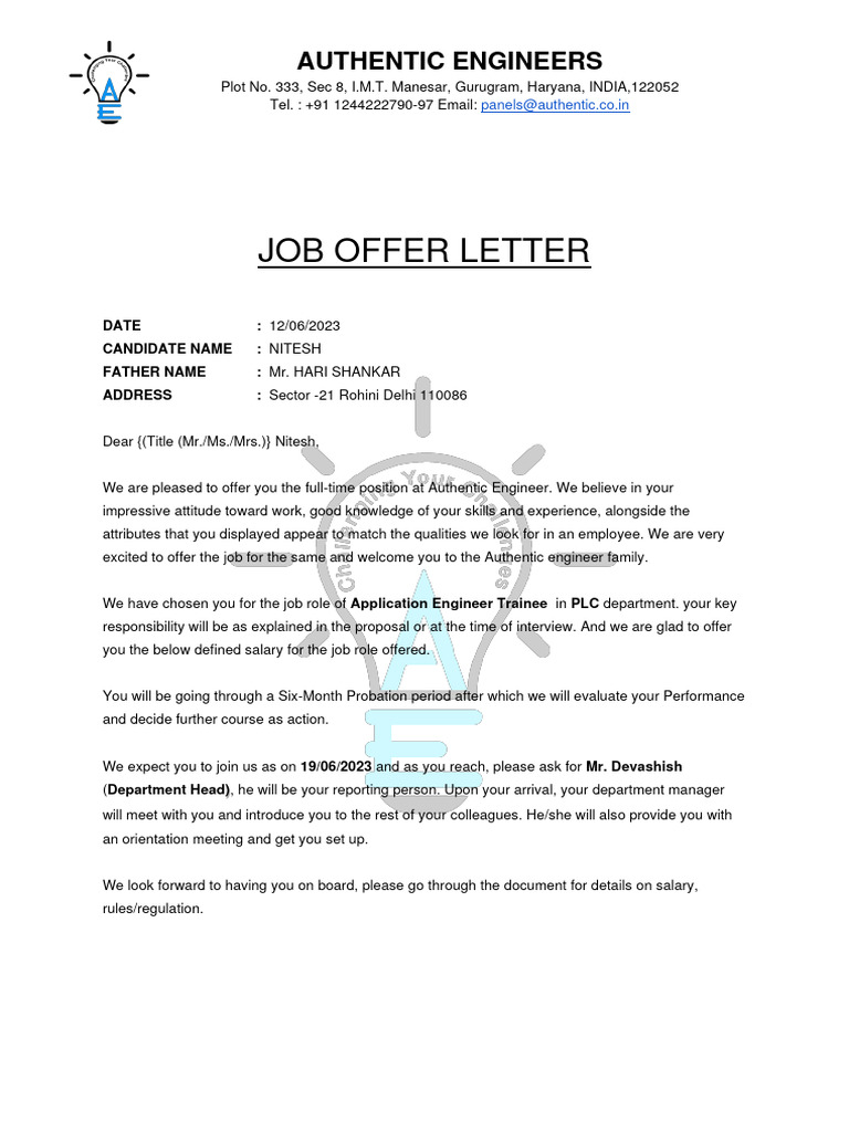 Offer Letter | PDF | Employee Relations | Employment