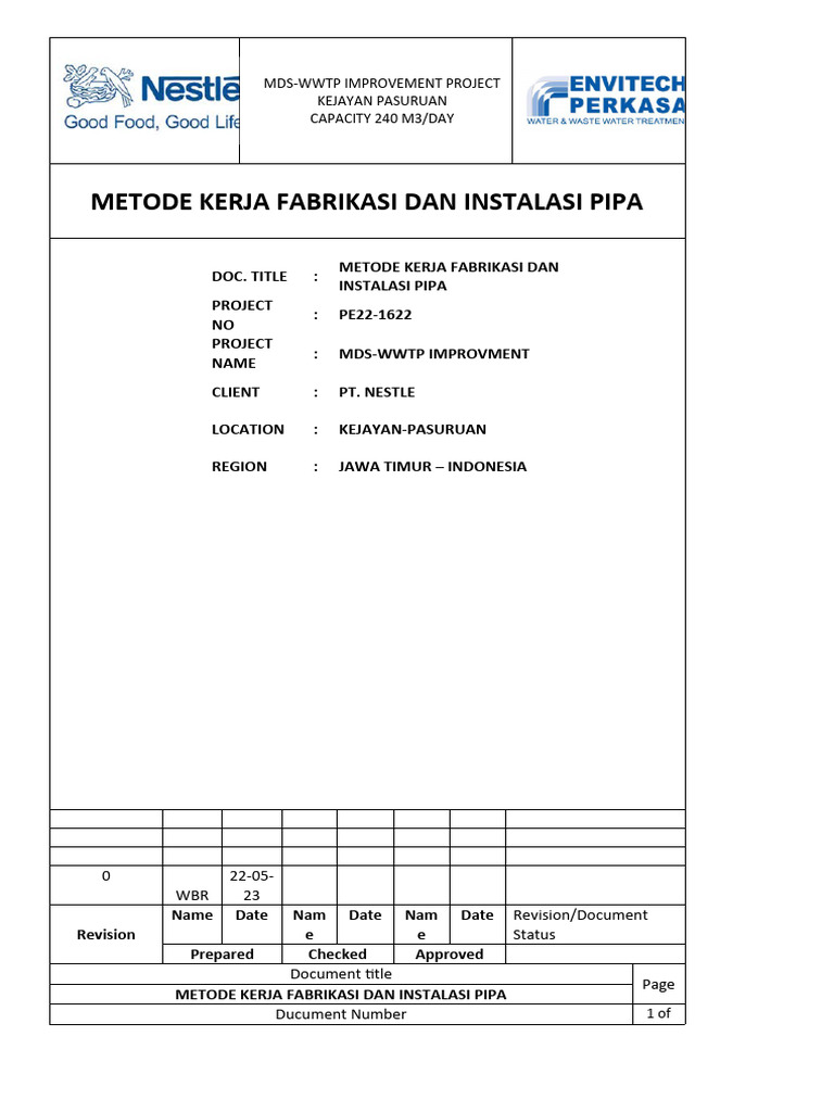 Pe19-4690-Doc-q400 - Metode Kerja Instalasi Pipa Cs Dan PVC VN New | PDF