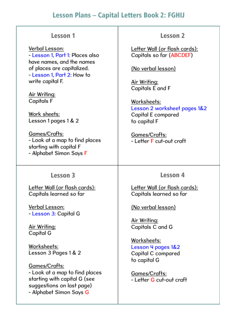 Lesson Plans Capital Letters 2 FGHIJ | PDF | Geography