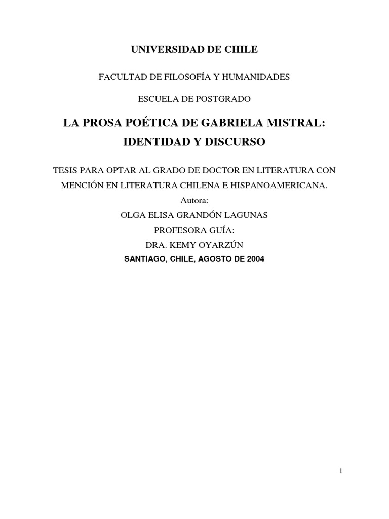 La Prosa Poetica de Gabriela Mistral Identidad y Discurso | PDF ...