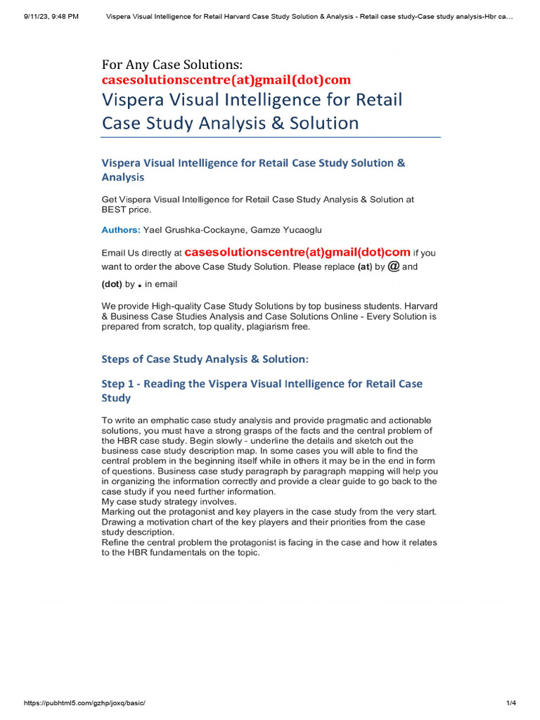 Vispera Visual Intelligence For Retail Harvard Case Study Solution ...
