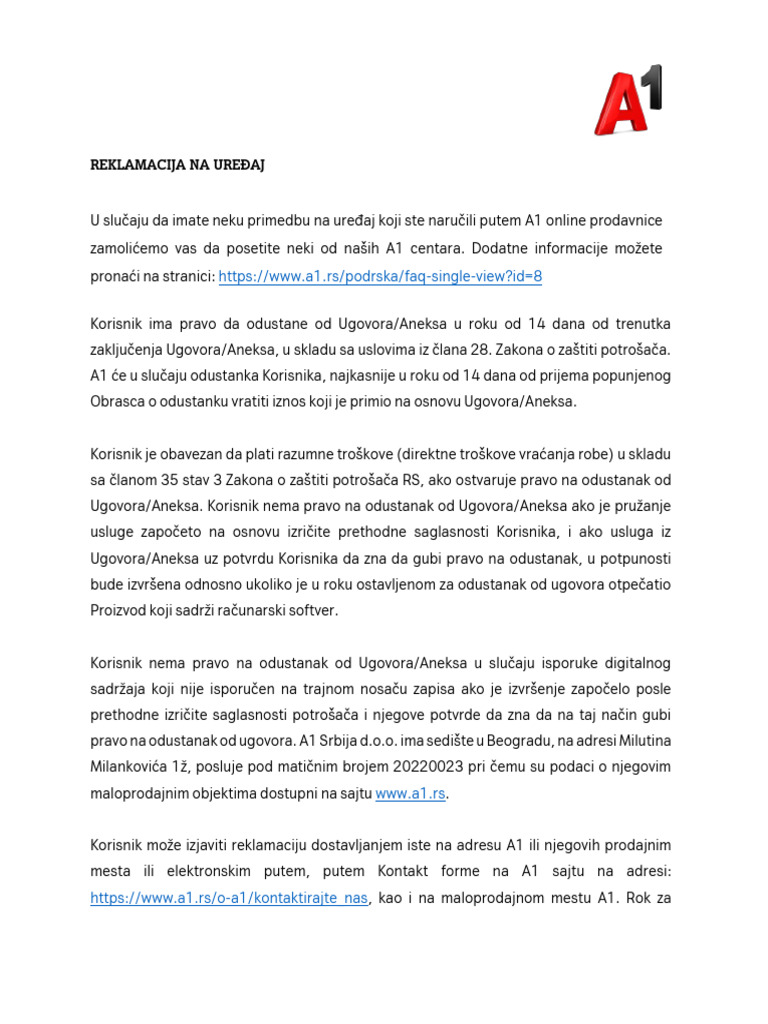 Reklamacija Na Uredjaj | PDF