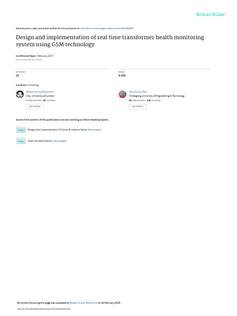 Design and Implementation of Real Time Transformer Health Monitoring System Using GSM Technology ...