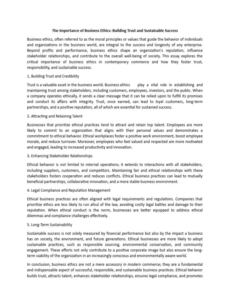 Importance of Business Ethics Explained | PDF | Business Ethics ...