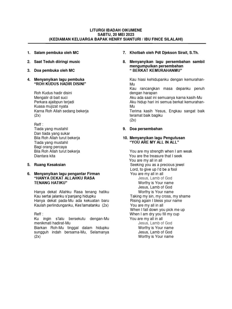 Liturgi Ibadah Oikumene 2023 (Final) | PDF