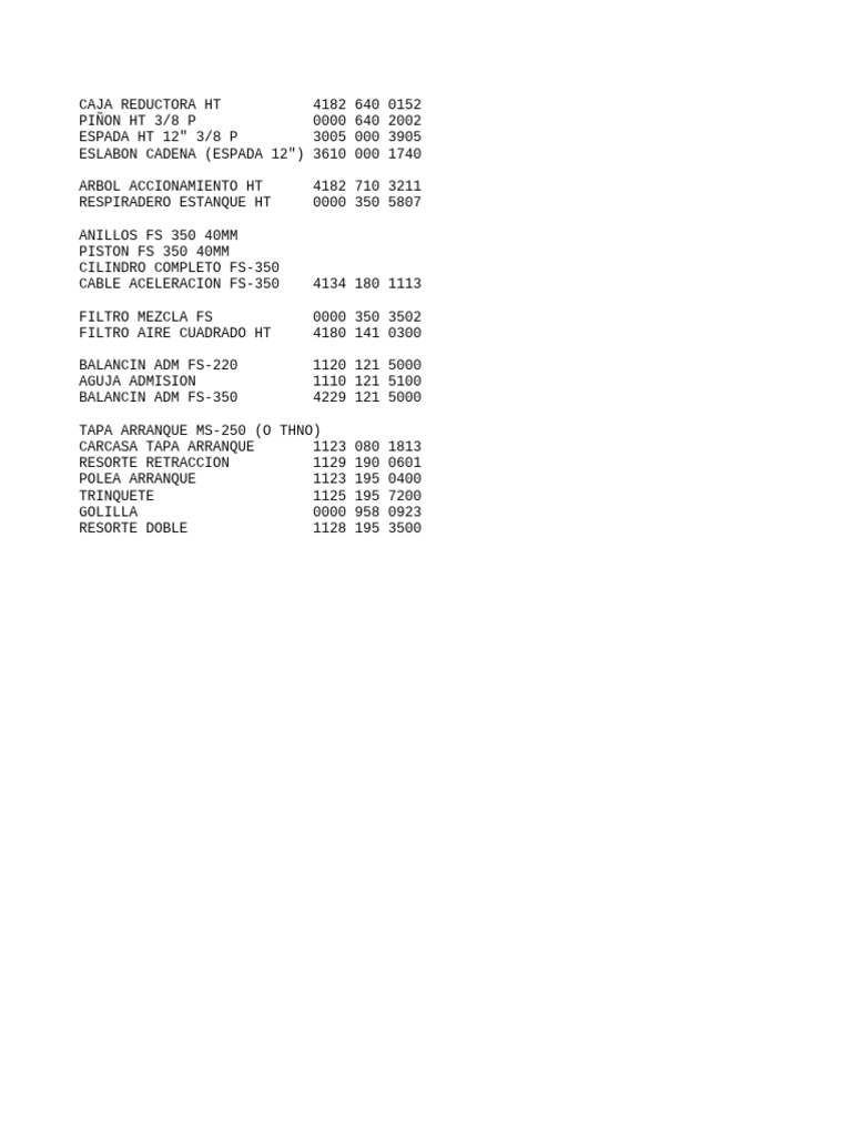 Codigos Stihl Fs HT Hs Ms | PDF