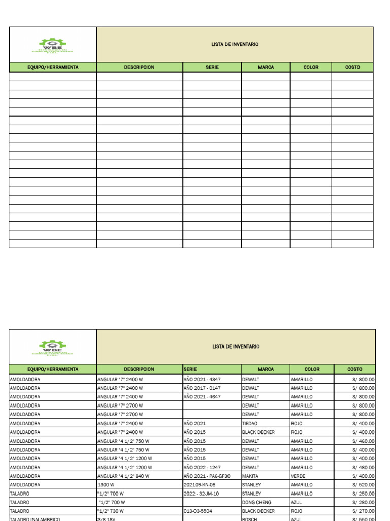 Lista de Inventario Con Resaltado1 (1) | PDF | Amarillo | Qualia