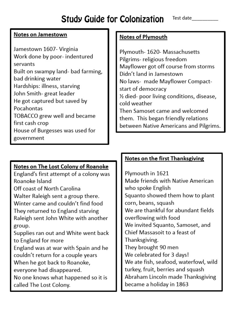 Colonial America Study Guide | PDF | Plymouth Colony | European ...