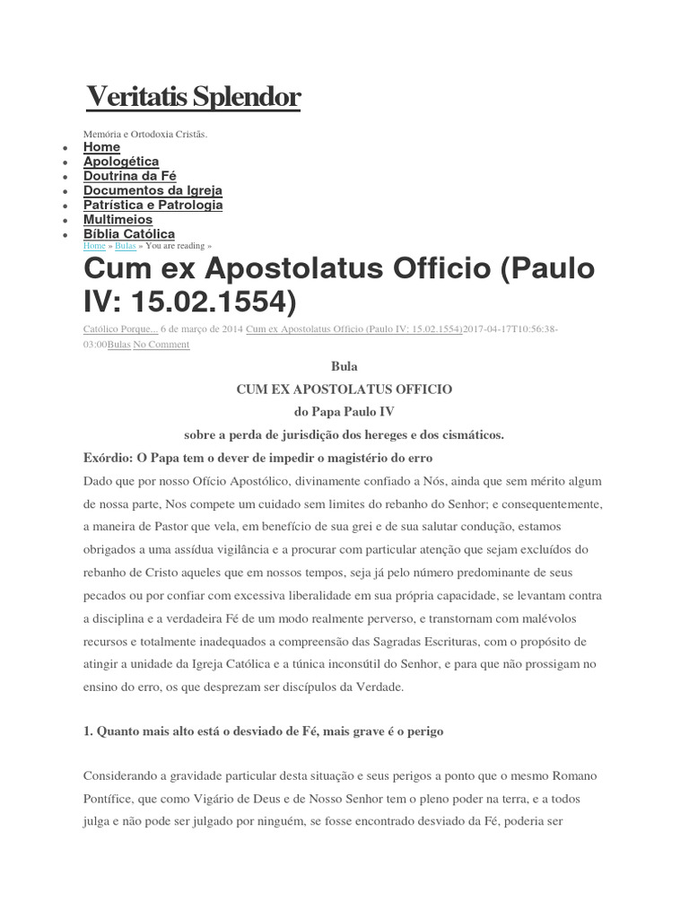 Veritatis Splendor | PDF | Igreja católica | Papa