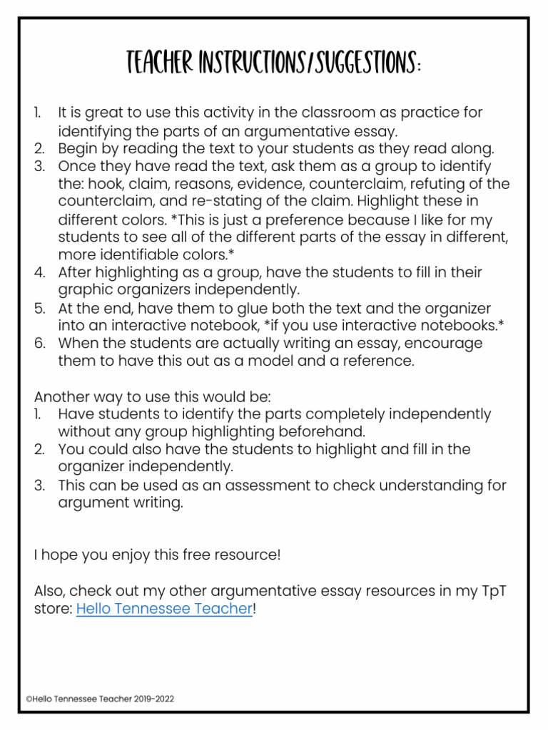 Argumentative Writing Activity | PDF