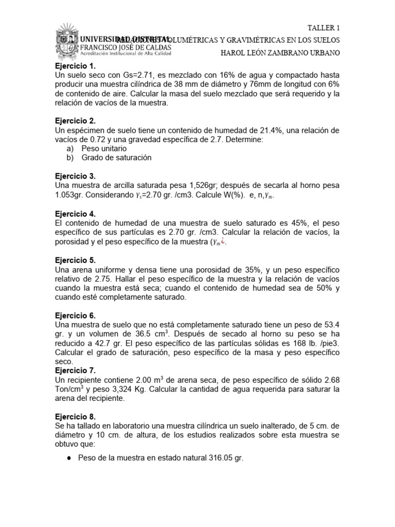 Relaciones Volumétricas y Gravimétricas del Suelo | PDF | Densidad ...