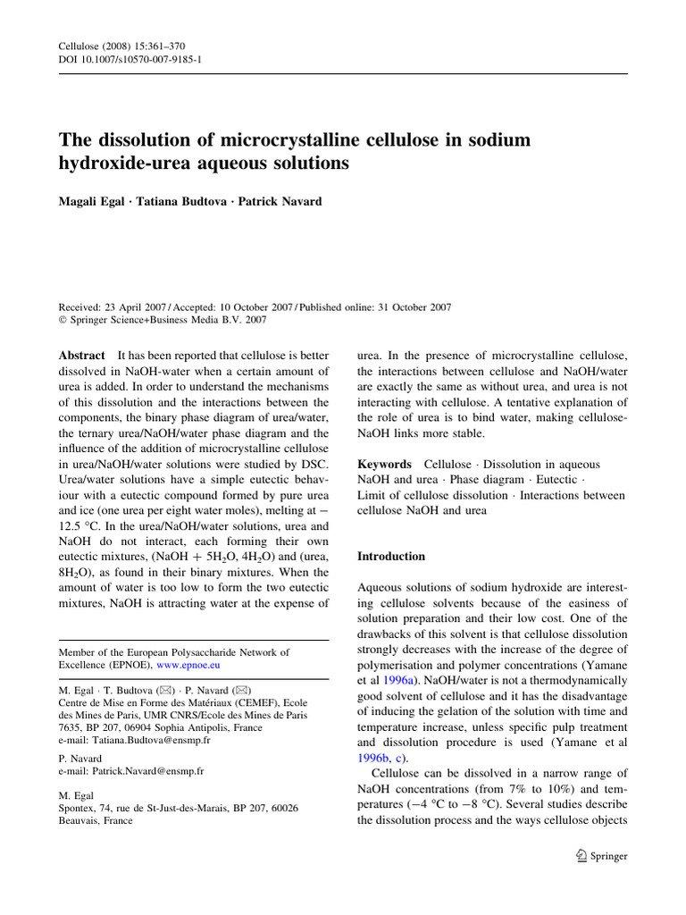 The Dissolution of Microcrystalline Cellulose in Sodium Hydroxide-Urea ... The Dissolution of Microcrystalline Cellulose in Sodium Hydroxide-Urea ...