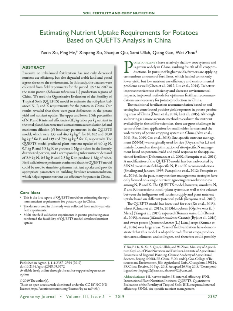 Agronomy Journal - 2019 - Xu - Estimating Nutrient Uptake Requirements ...