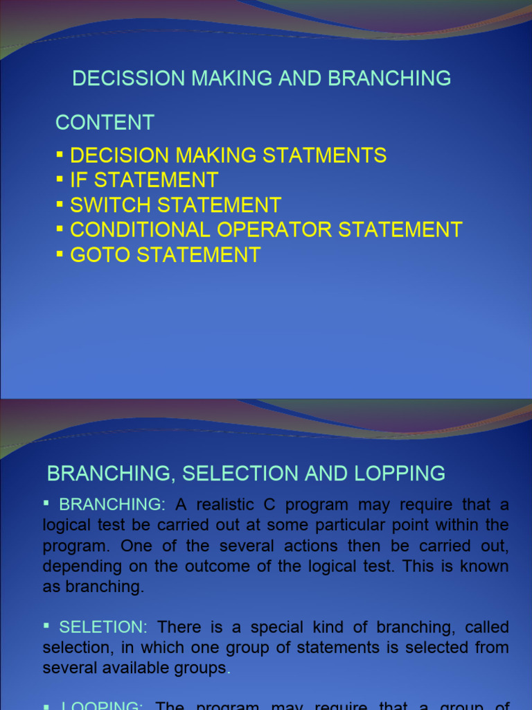 Lec5 (Decisson Making& Branching) | PDF | Control Flow | Computer Engineering