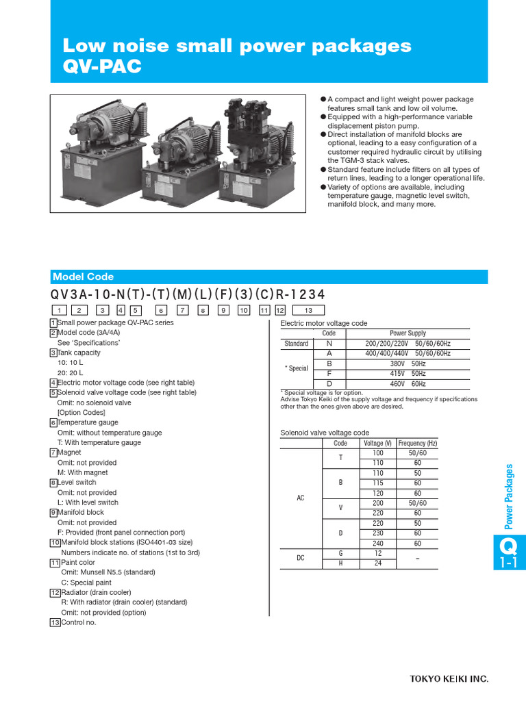 Low Noise Small Power Packages Qv-Pac: Model Code | PDF | Pump | Alternating Current