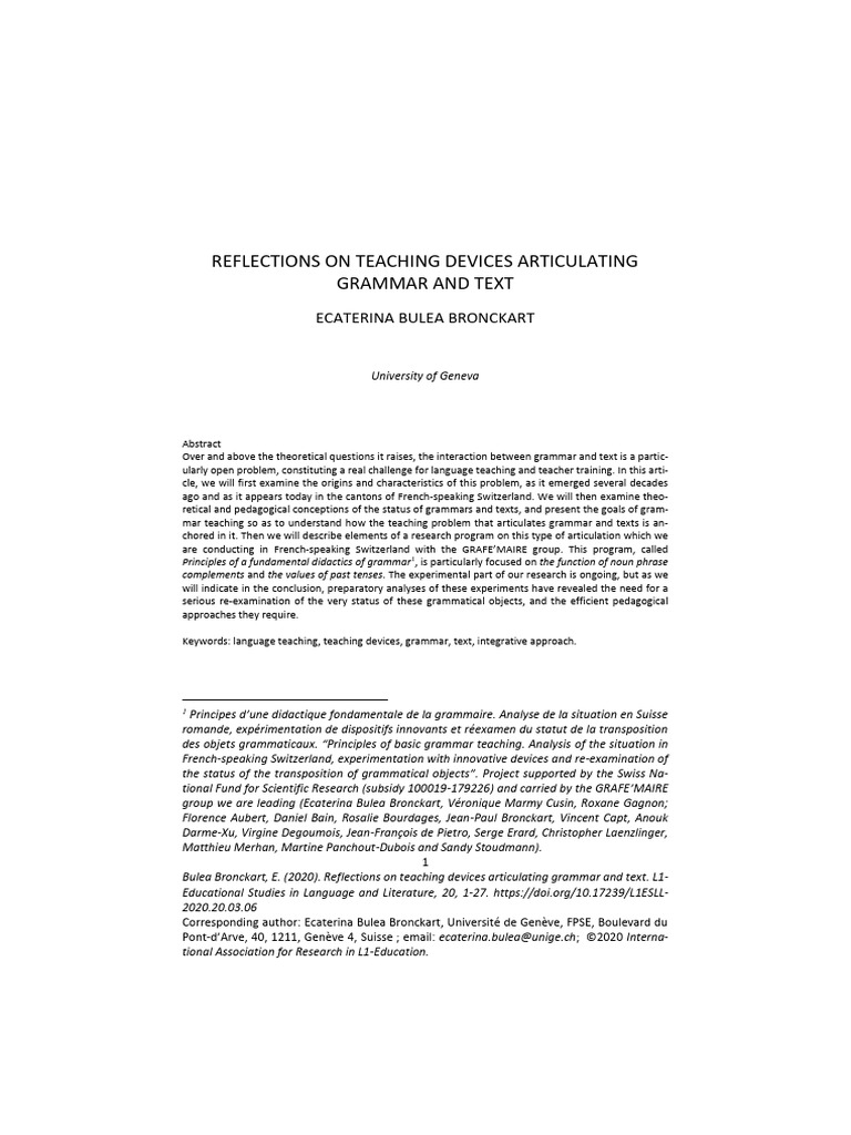 Bulea+Bronckart 2020 | PDF | Linguistics | Pedagogy