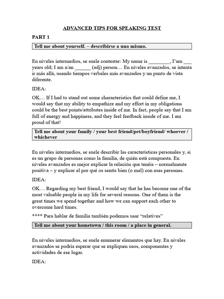 Advanced Tips For Speaking Test | PDF