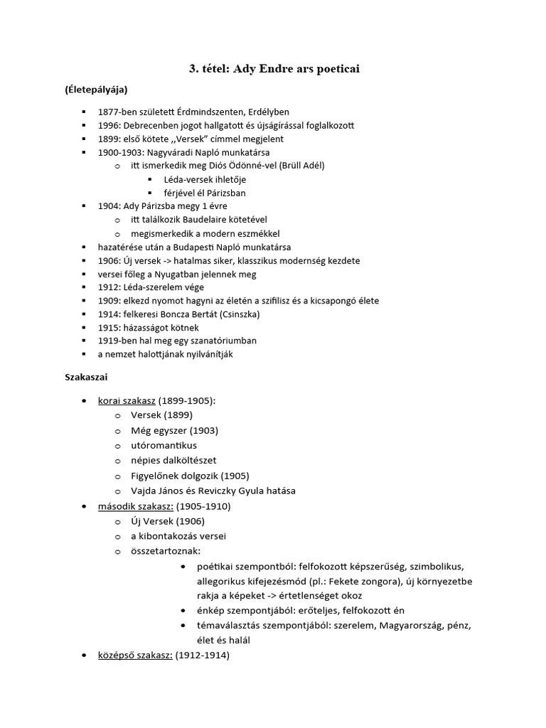 3. tétel - Ady Endre ars poeticái | PDF