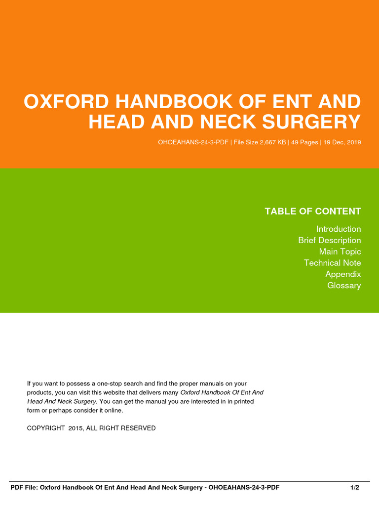 Oxford Handbook of Ent and Head and Neck Surgery Dbid 3rim | Download ...