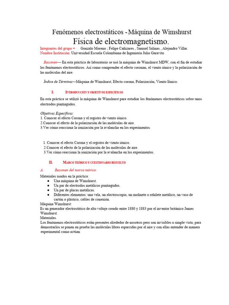 Lab 4. Fenómenos Electrostáticos | PDF | Ion | Relámpago
